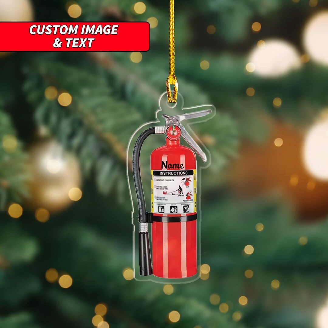 Custom Image and Text Fire Extinguisher Christmas 2D Printed Ornament ...