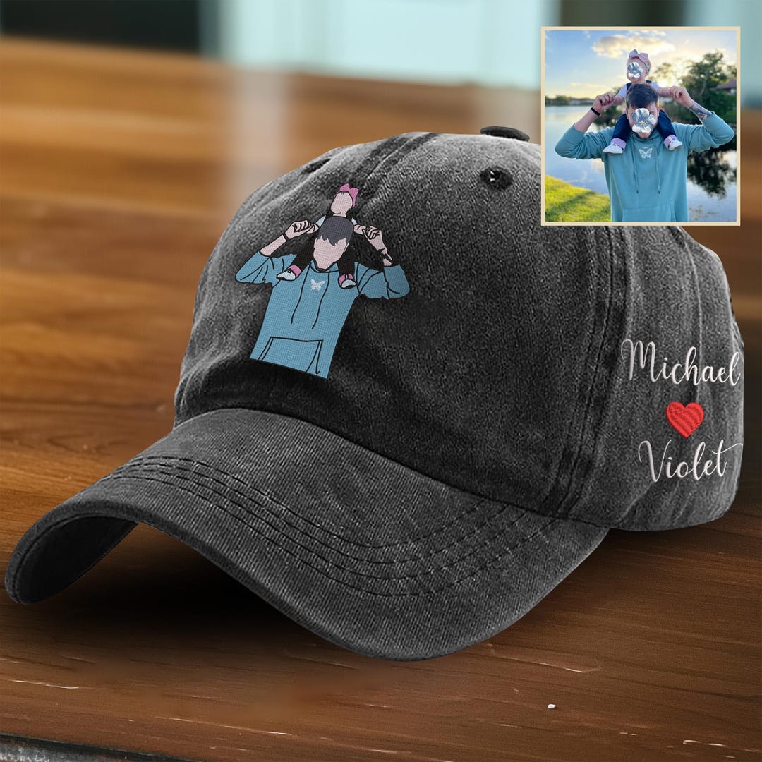 Personalized Embroidered Family Photo Cap, Custom Embroidery Father's ...