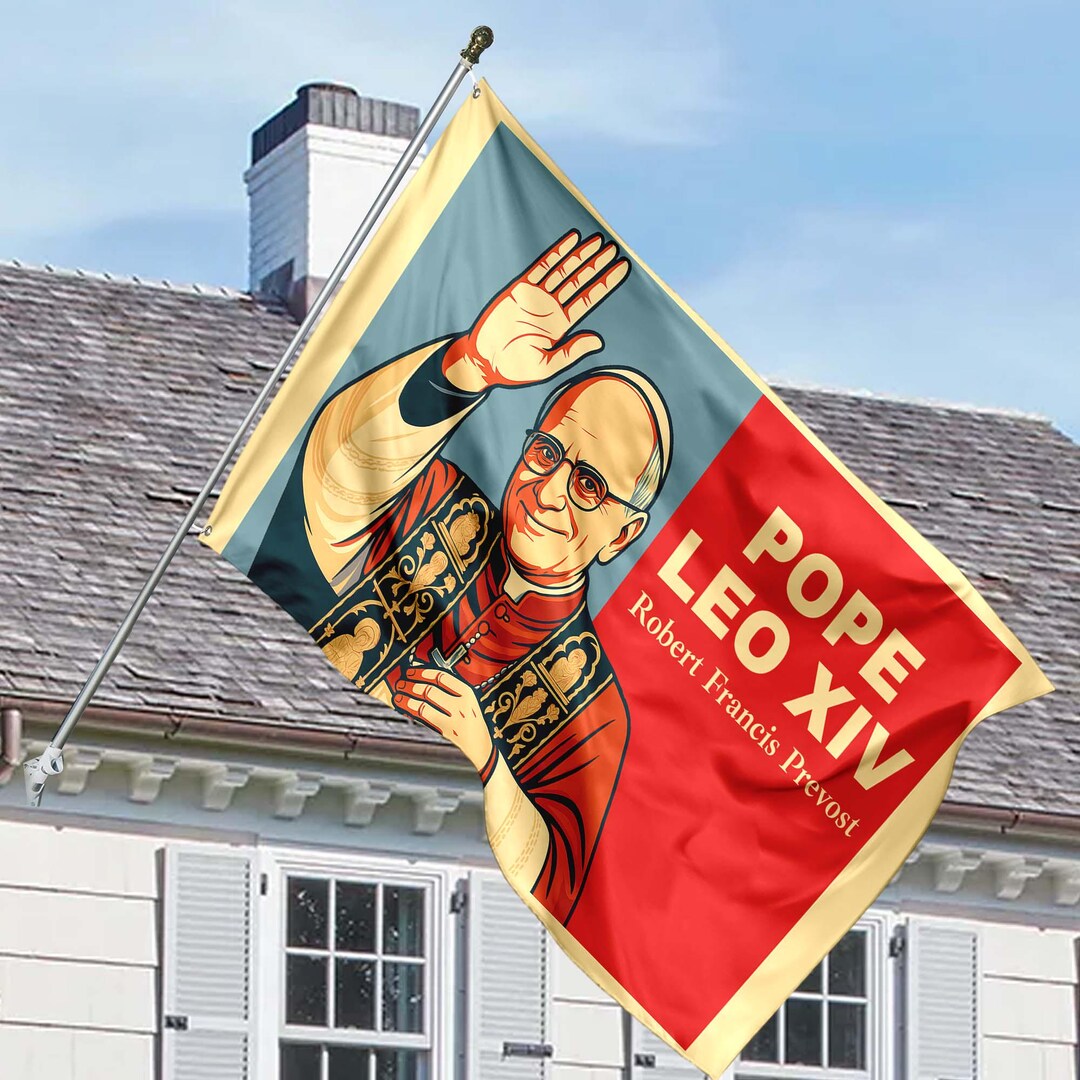 Pope Leo XIV Catholic House Flag, Pope Leo XIV Catholic Gift, Madrina ...