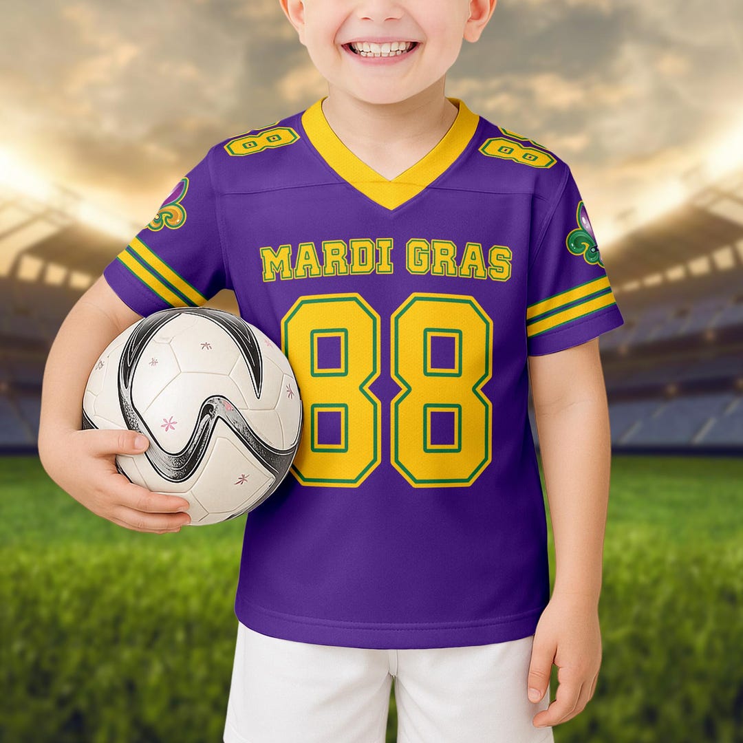 Personalized Mardi Gras Kids Adult Football Jersey, Custom Mardi Gras ...