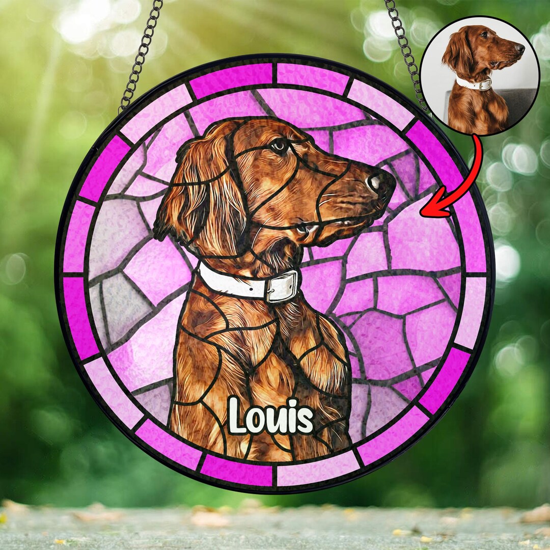 Custom Irish Setter Dog Portrait Suncatcher, Personalized Pet Portrait ...
