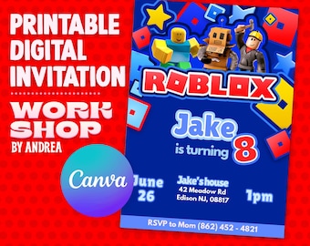 Canva Instant Download • Roblox Fully Editable Birthday Blue and Red ...