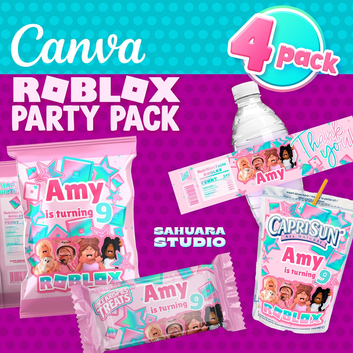 Canva Editable • Roblox Party Pack: Chip Bag, Rice Krispies, Caprisun ...