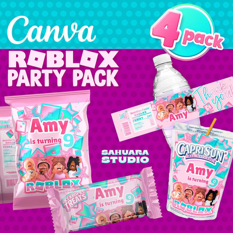 Canva Editable • Roblox Party Pack: Chip Bag, Rice Krispies, Caprisun ...