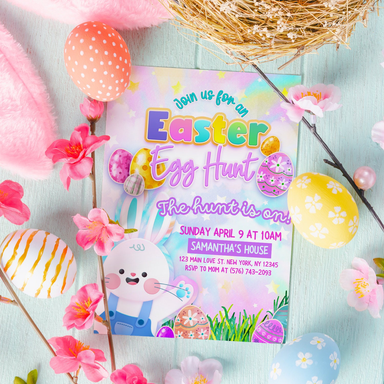 Canva Instant Download Easter Bunny Party Invite fully Editable Easter ...