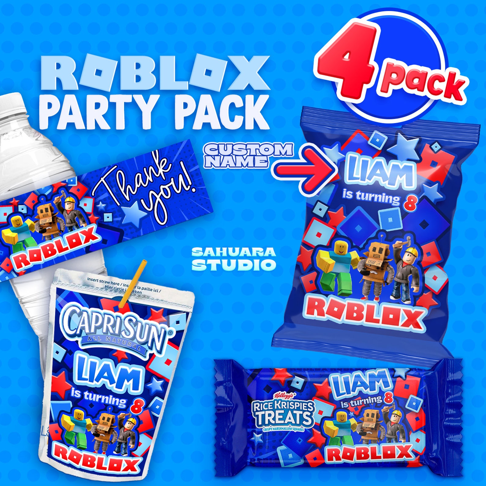 Customizable • Roblox Party Pack: Chip Bag, Rice Krispies, Caprisun and ...