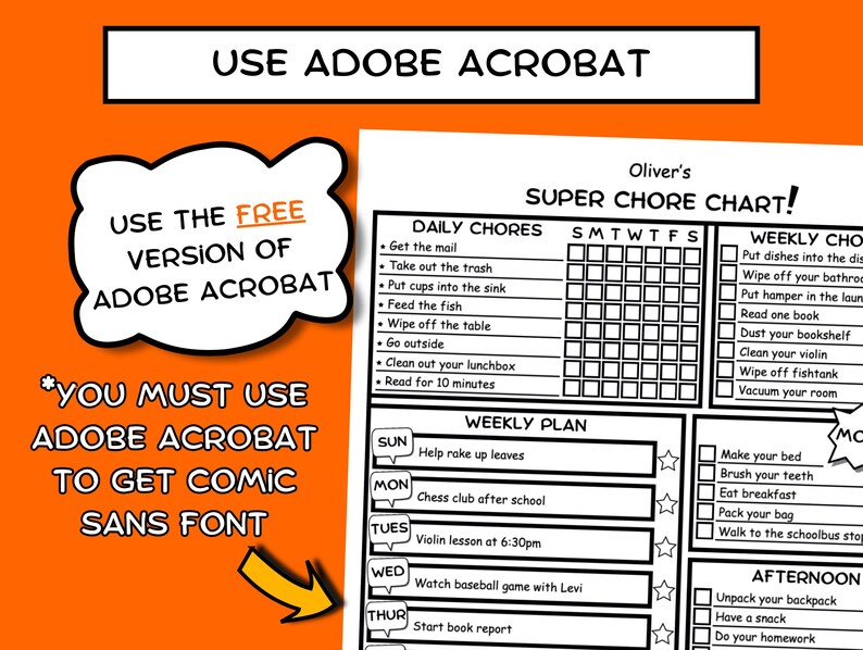 Fillable Kids Chore Chart for Daily and Weekly Responsibilities, Comic ...