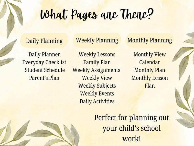 Homeschool Daily, Weekly, and Monthly Planner for Kids in Yellow ...