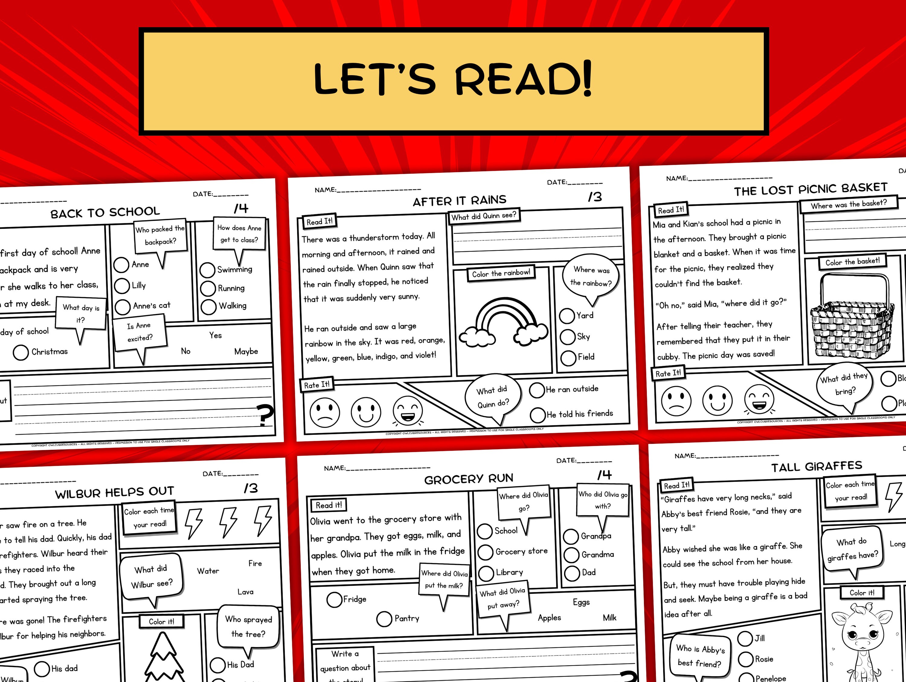 First Grade Reading Comprehension Worksheets for Summer Learning ...