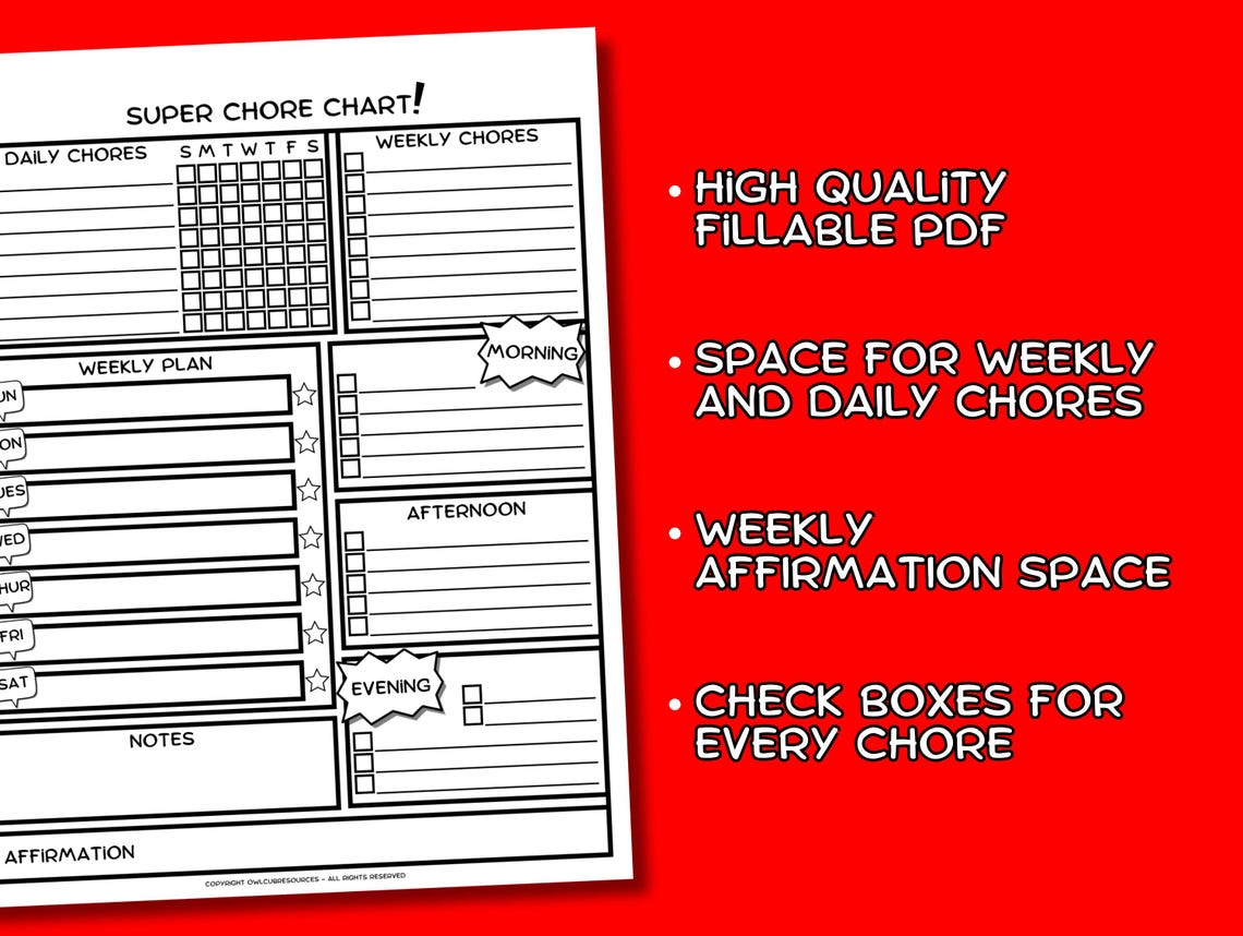 Chore Chart for Kids' Daily Responsibilities, Comic Book Themed ...