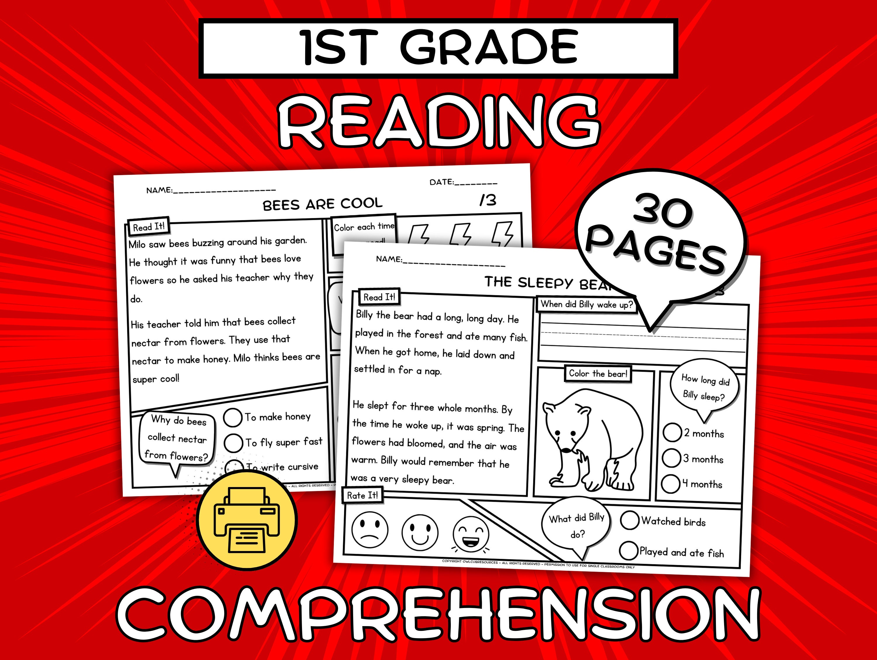 First Grade Reading Comprehension Worksheets for Spring Learning ...
