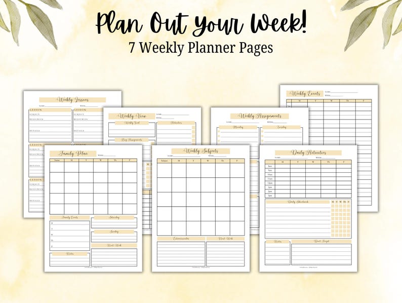 Homeschool Daily, Weekly, and Monthly Planner for Kids in Yellow ...