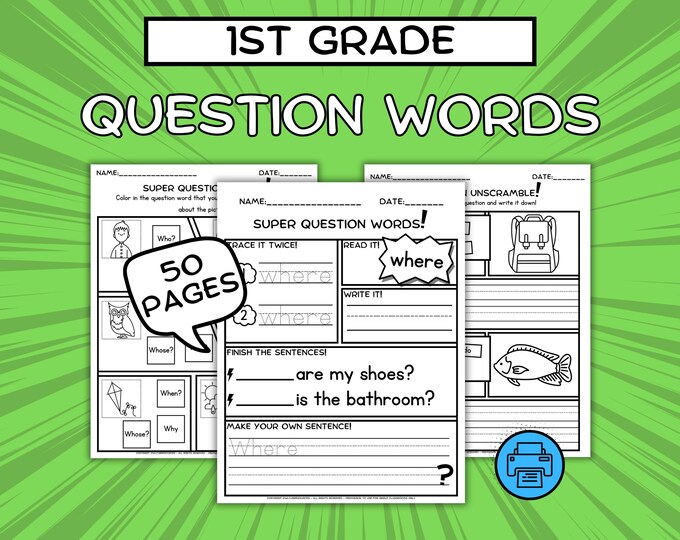 Question Word Worksheets for First Grade, and Second Grade Students ...