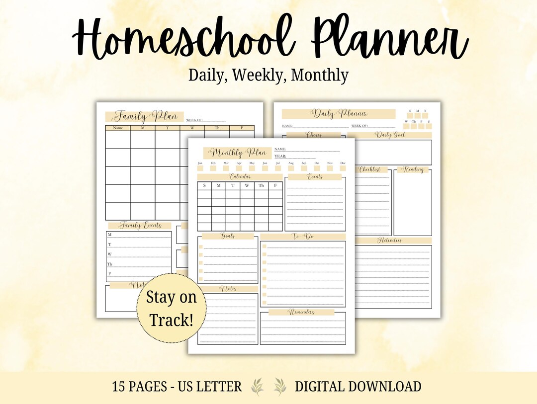 Homeschool Daily, Weekly, and Monthly Planner for Kids in Yellow ...