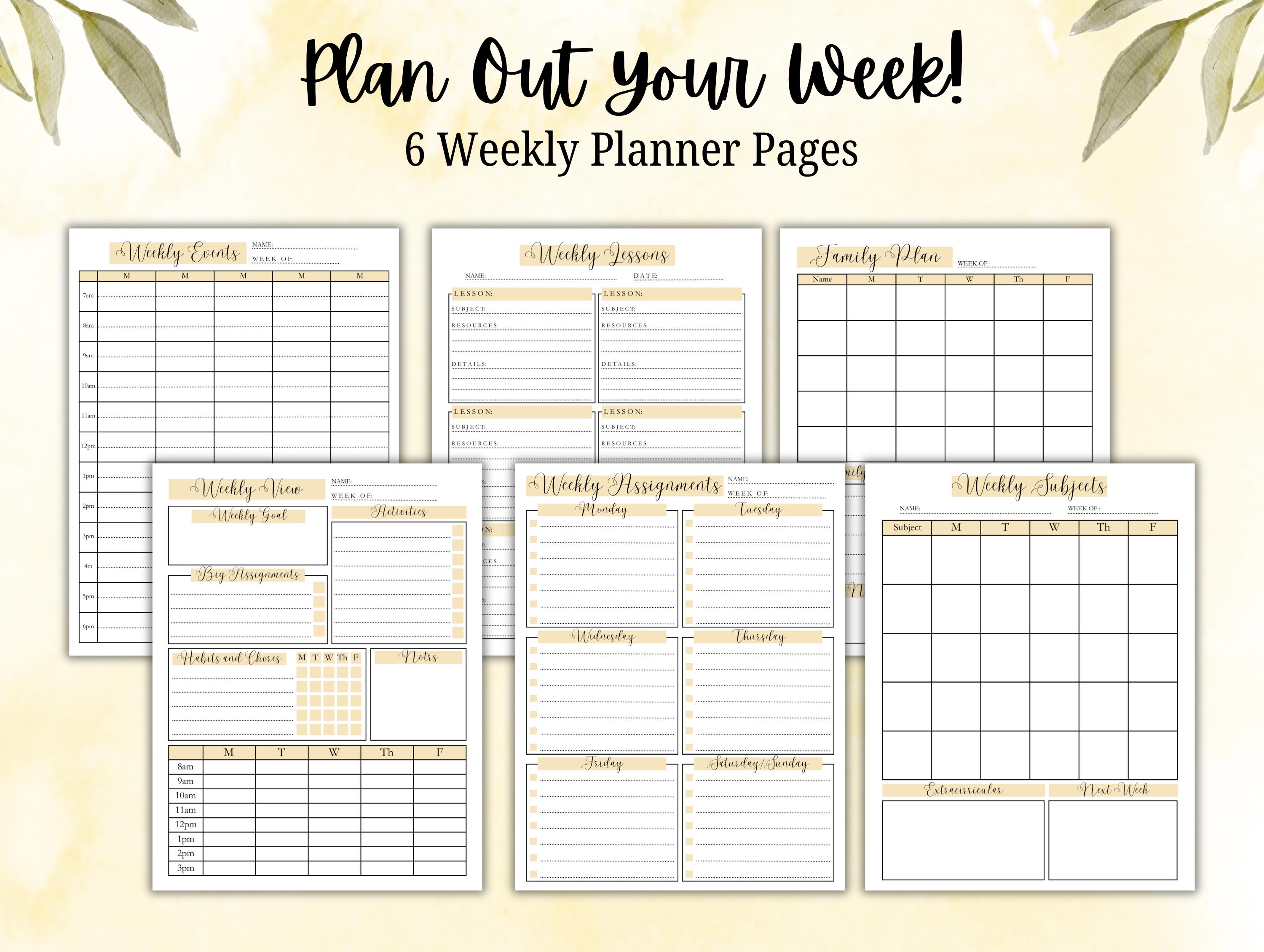 Homeschool Daily, Weekly, and Monthly Planner for Kids in Yellow ...