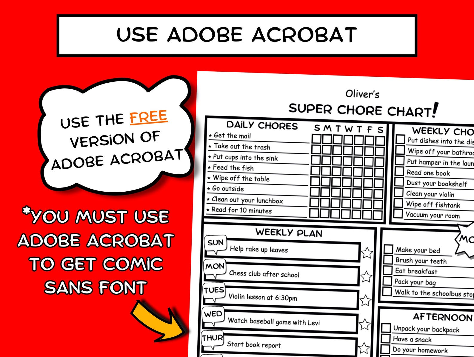 Chore Chart for Kids' Daily Responsibilities, Comic Book Themed ...