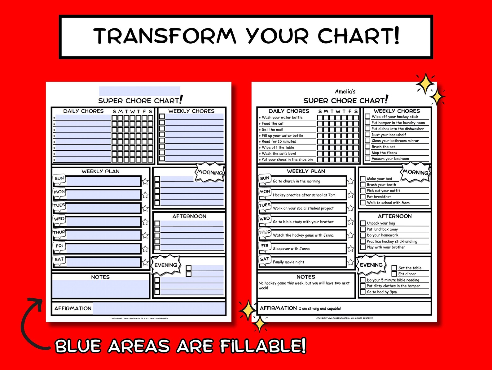 Chore Chart for Kids' Daily Responsibilities, Comic Book Themed ...