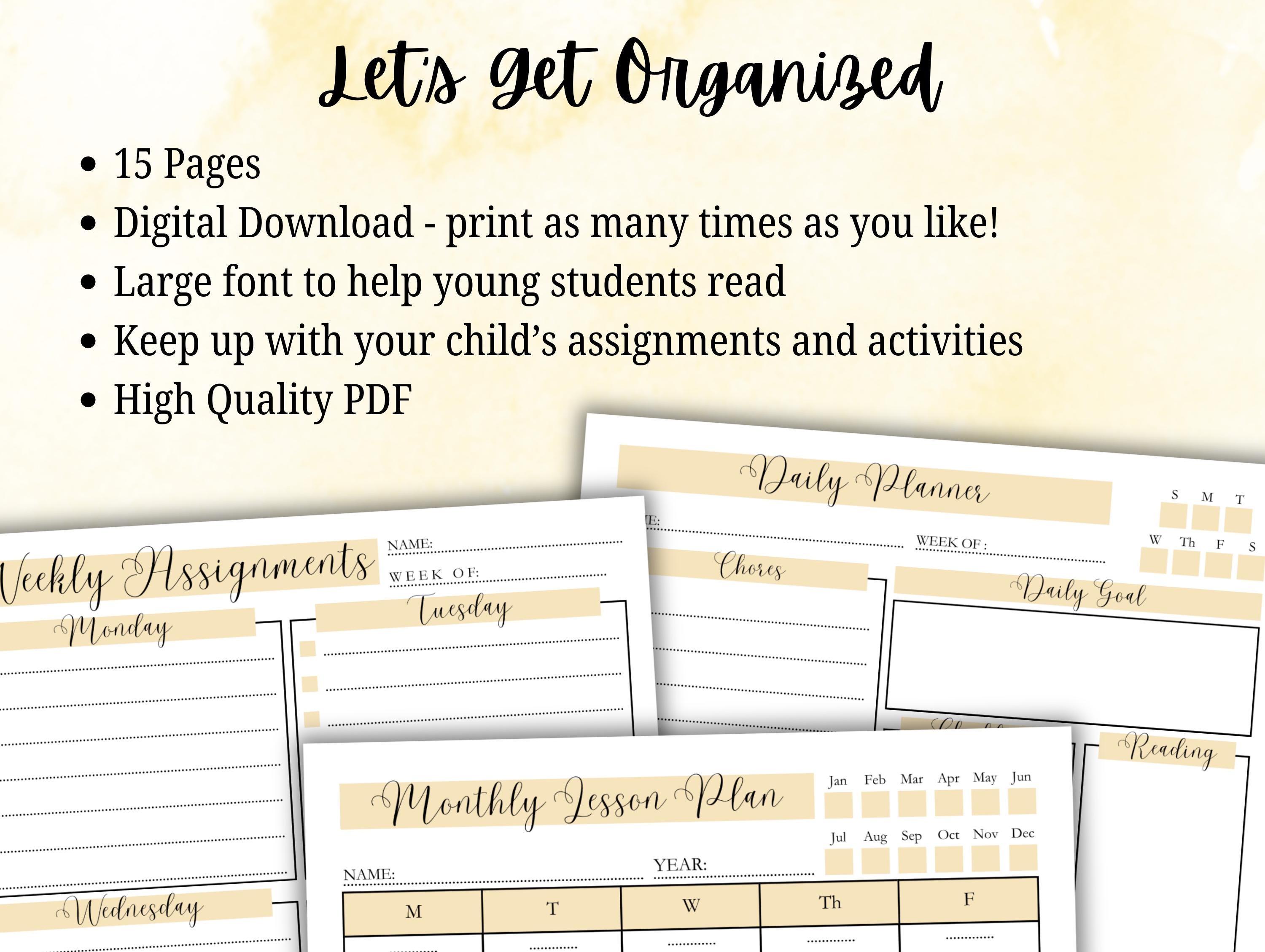 Homeschool Daily, Weekly, and Monthly Planner for Kids in Yellow ...