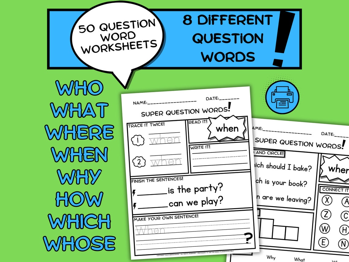 Question Word Worksheets for First Grade, and Second Grade Students ...