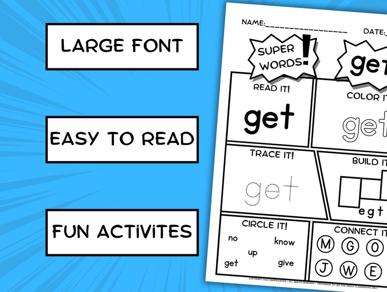 Sight Word Worksheets for Prek, Kindergarten, and 1st Grade Students ...