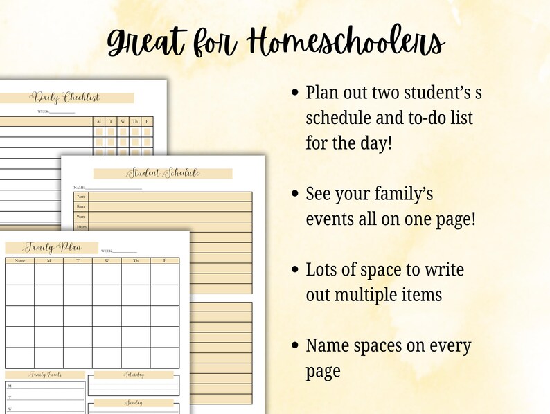 Homeschool Daily, Weekly, and Monthly Planner for Kids in Yellow ...