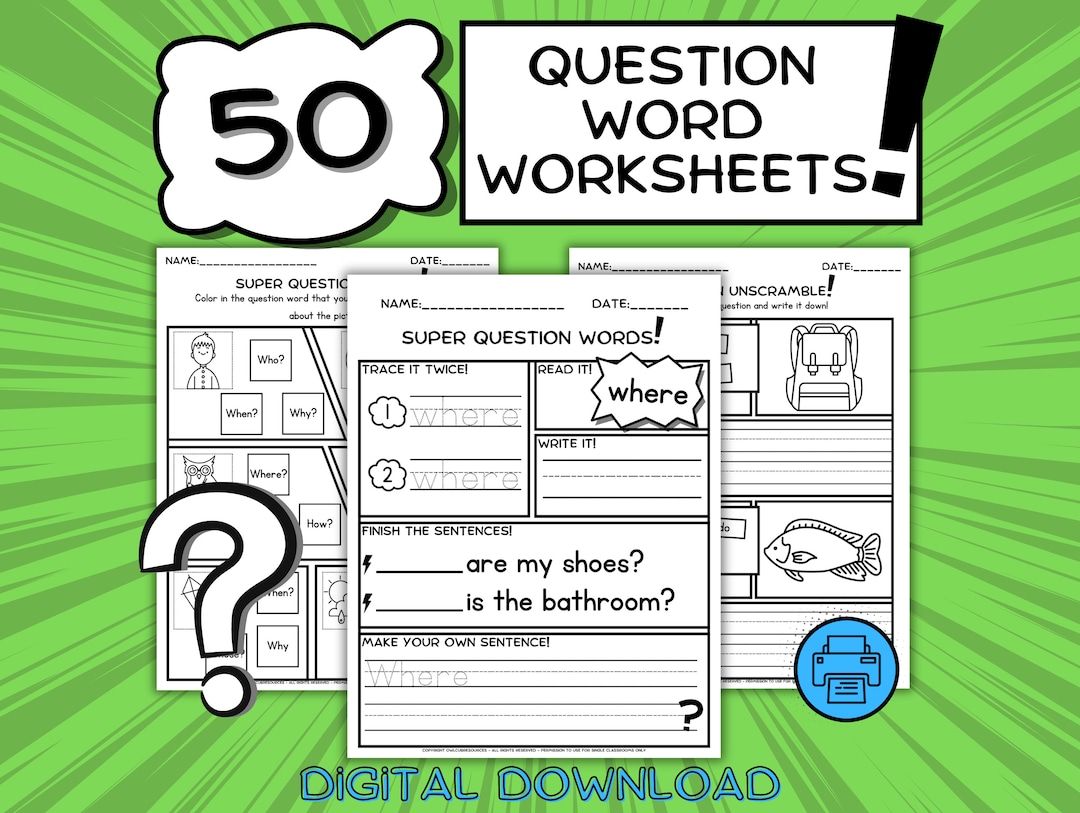 Question Word Worksheets for First Grade, and Second Grade Students ...