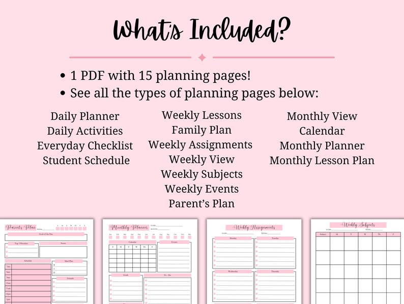 Homeschool Daily, Weekly, and Monthly Planner for Kids in Pink ...