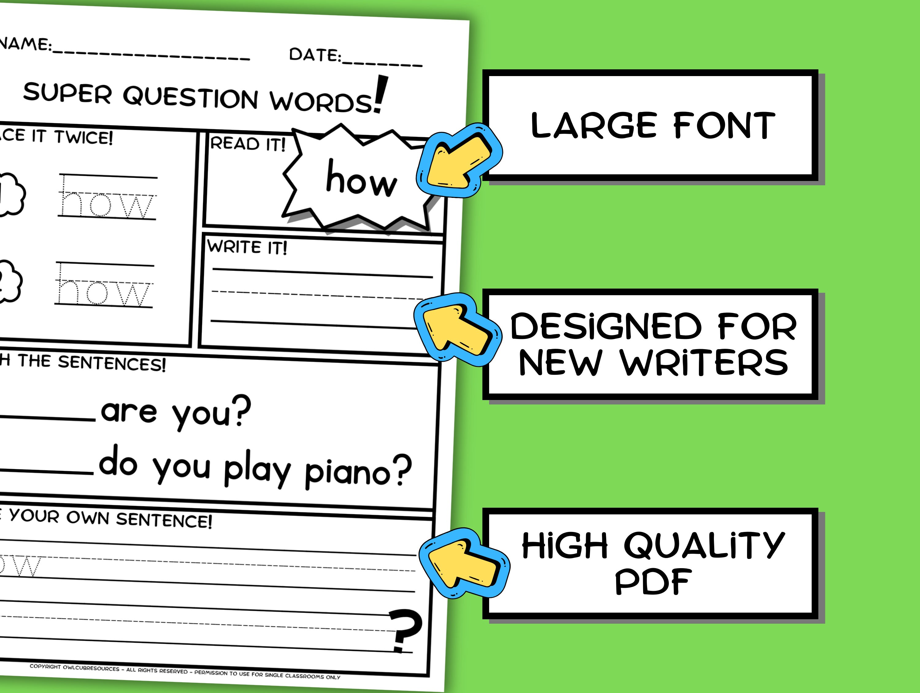 Question Word Worksheets for First Grade, and Second Grade Students ...