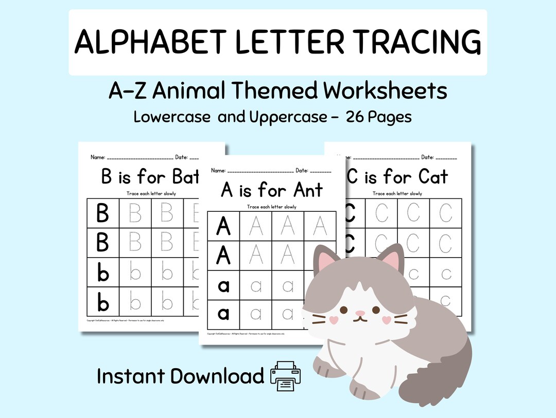 Animal Themed Alphabet Letter Tracing Fun Alphabet Tracing A-Z for Kids ...