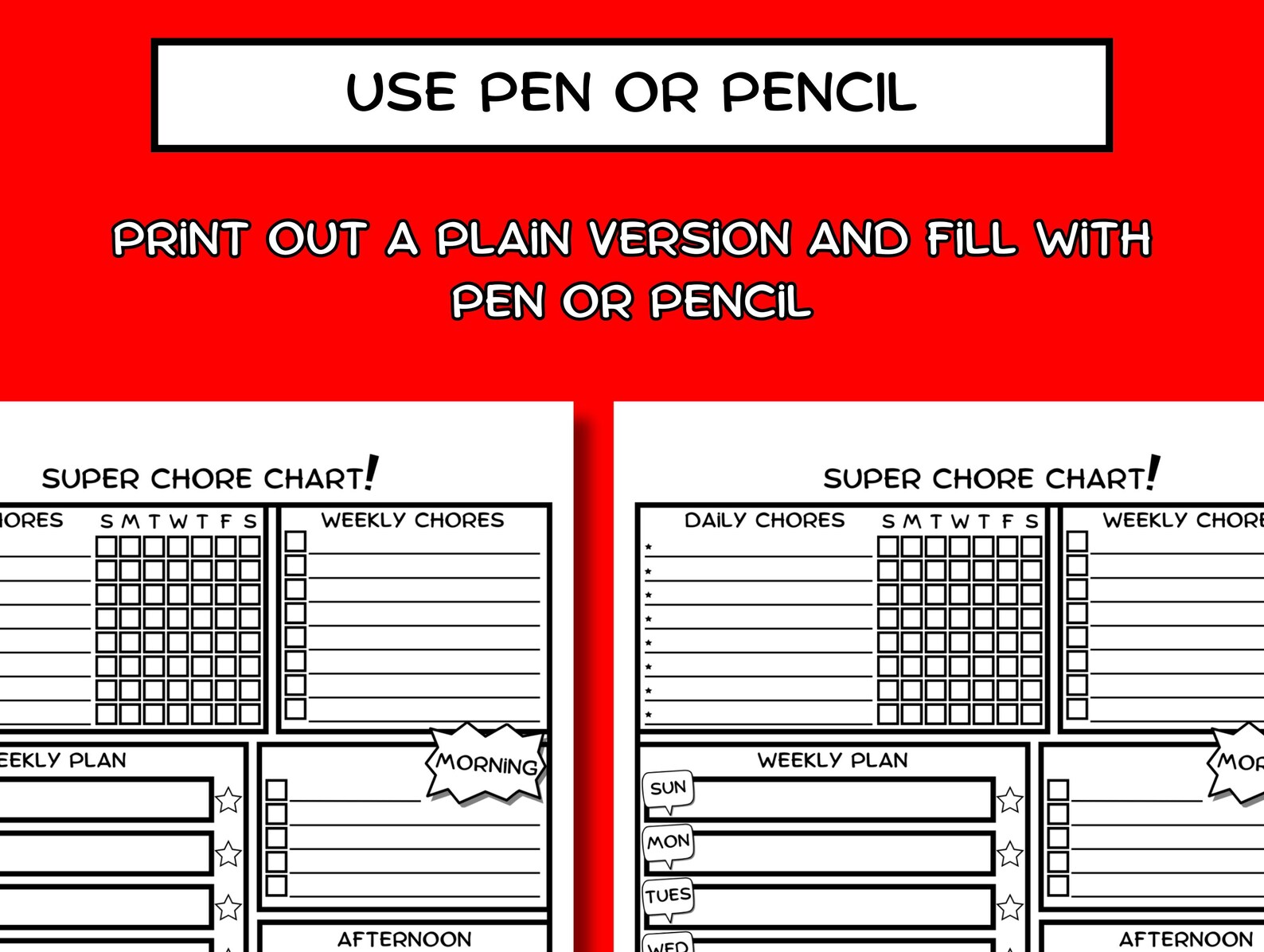 Chore Chart for Kids' Daily Responsibilities, Comic Book Themed ...