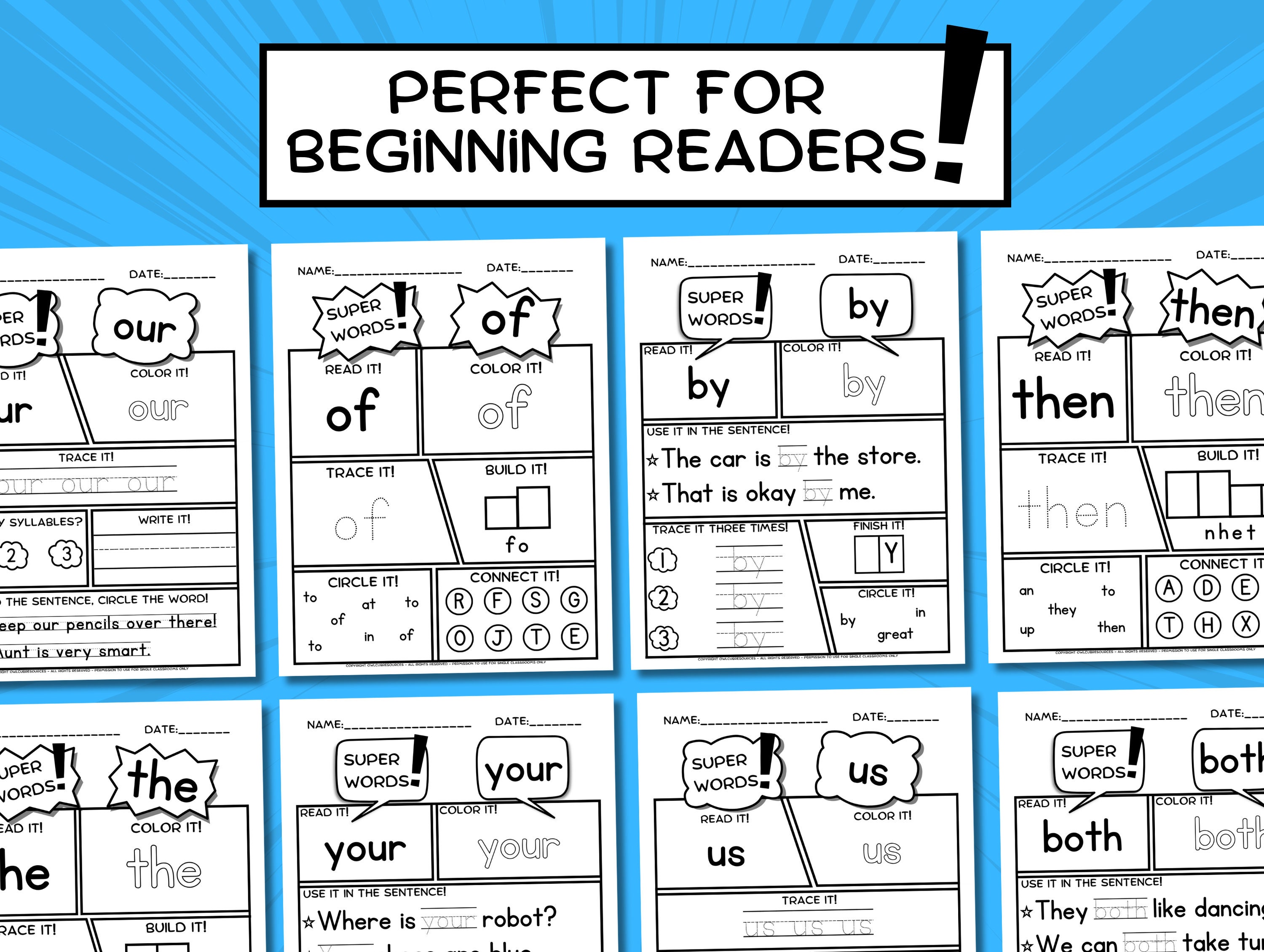 Sight Word Worksheets for Prek, Kindergarten, and 1st Grade Students ...