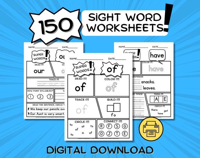 Sight Word Worksheets for Prek, Kindergarten, and 1st Grade Students ...