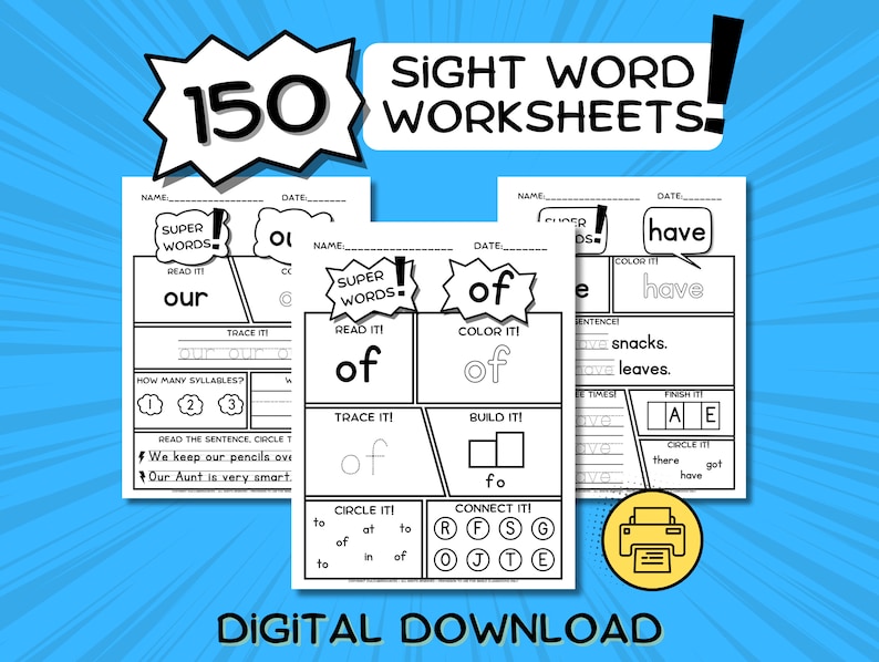 Sight Word Worksheets for Prek, Kindergarten, and 1st Grade Students ...