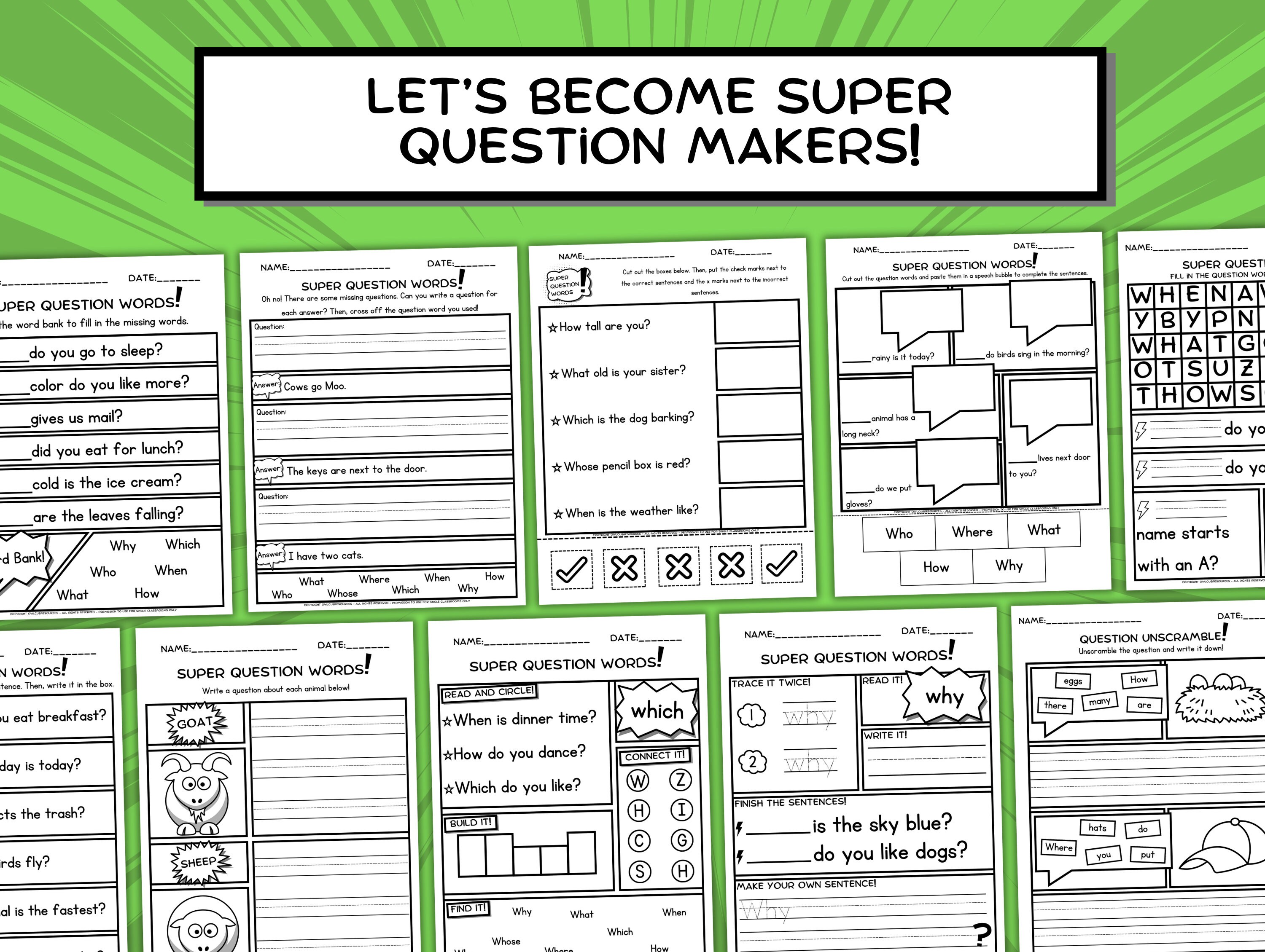 Question Word Worksheets for First Grade, and Second Grade Students ...