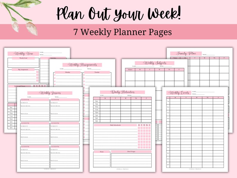 Homeschool Daily, Weekly, and Monthly Planner for Kids in Pink ...