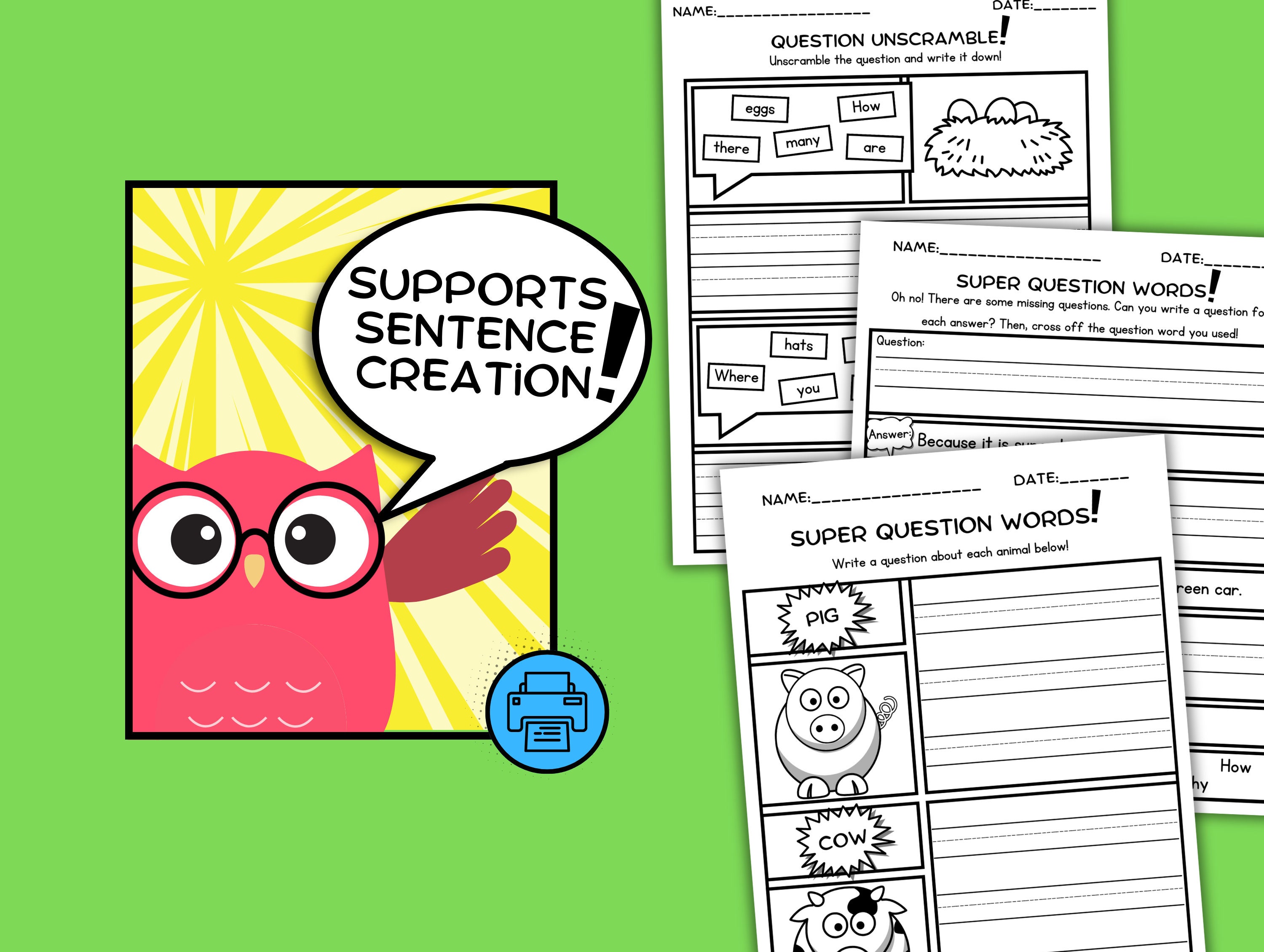 Question Word Worksheets for First Grade, and Second Grade Students ...