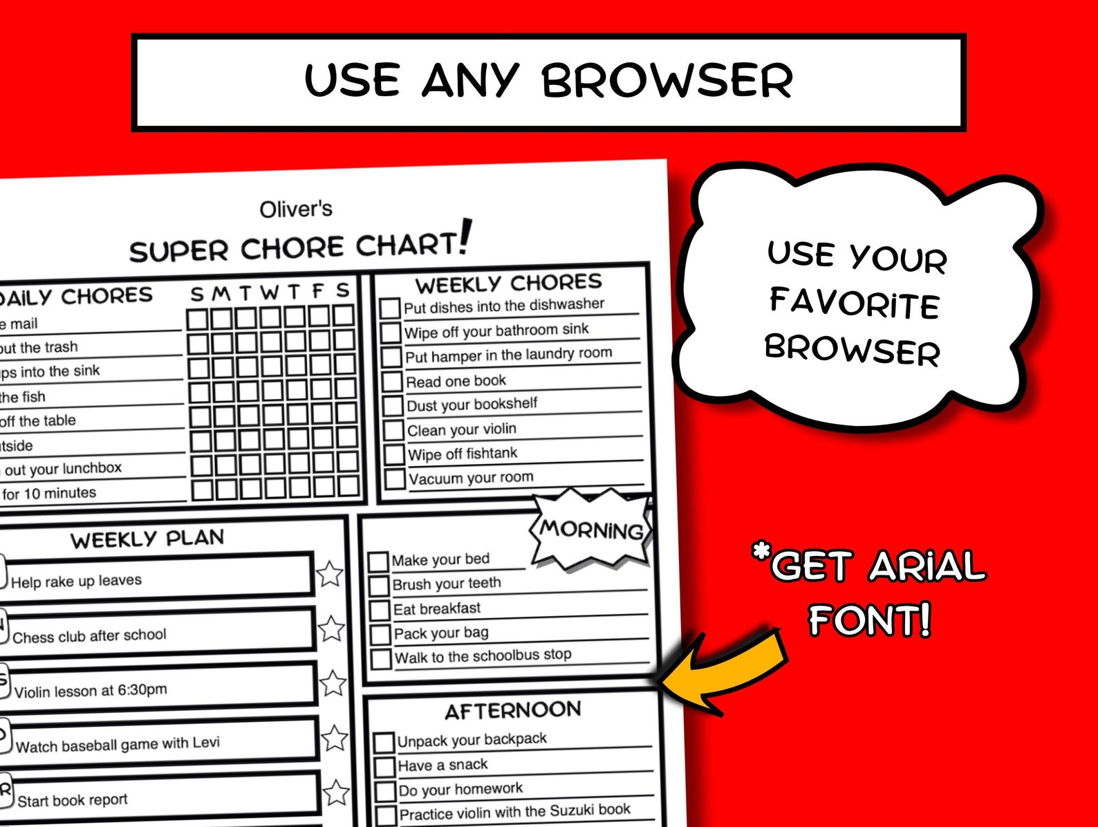 Chore Chart for Kids' Daily Responsibilities, Comic Book Themed ...