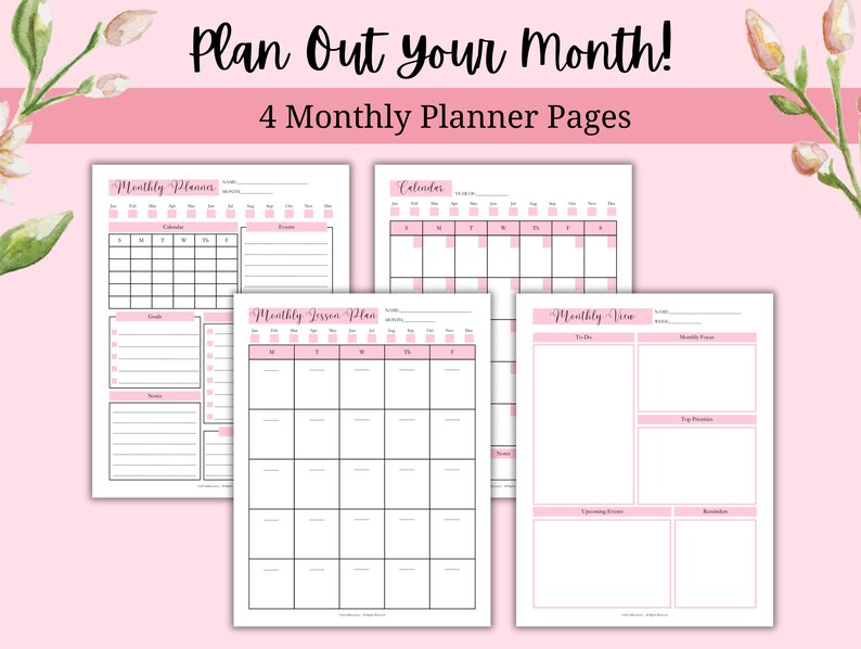 Homeschool Daily, Weekly, and Monthly Planner for Kids in Pink ...