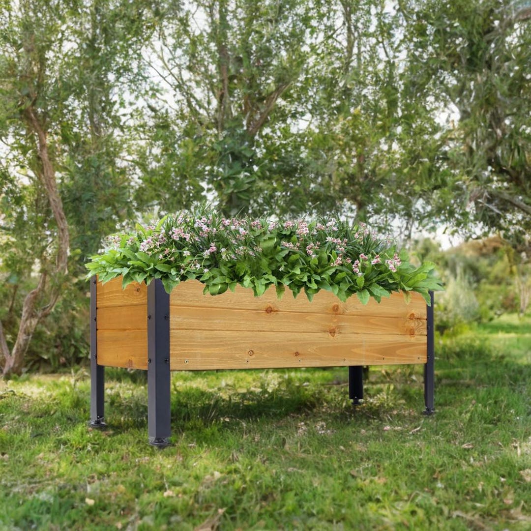 Farmhouse-style Outdoor Raised Planter, a Wooden Rectangular Garden Box ...