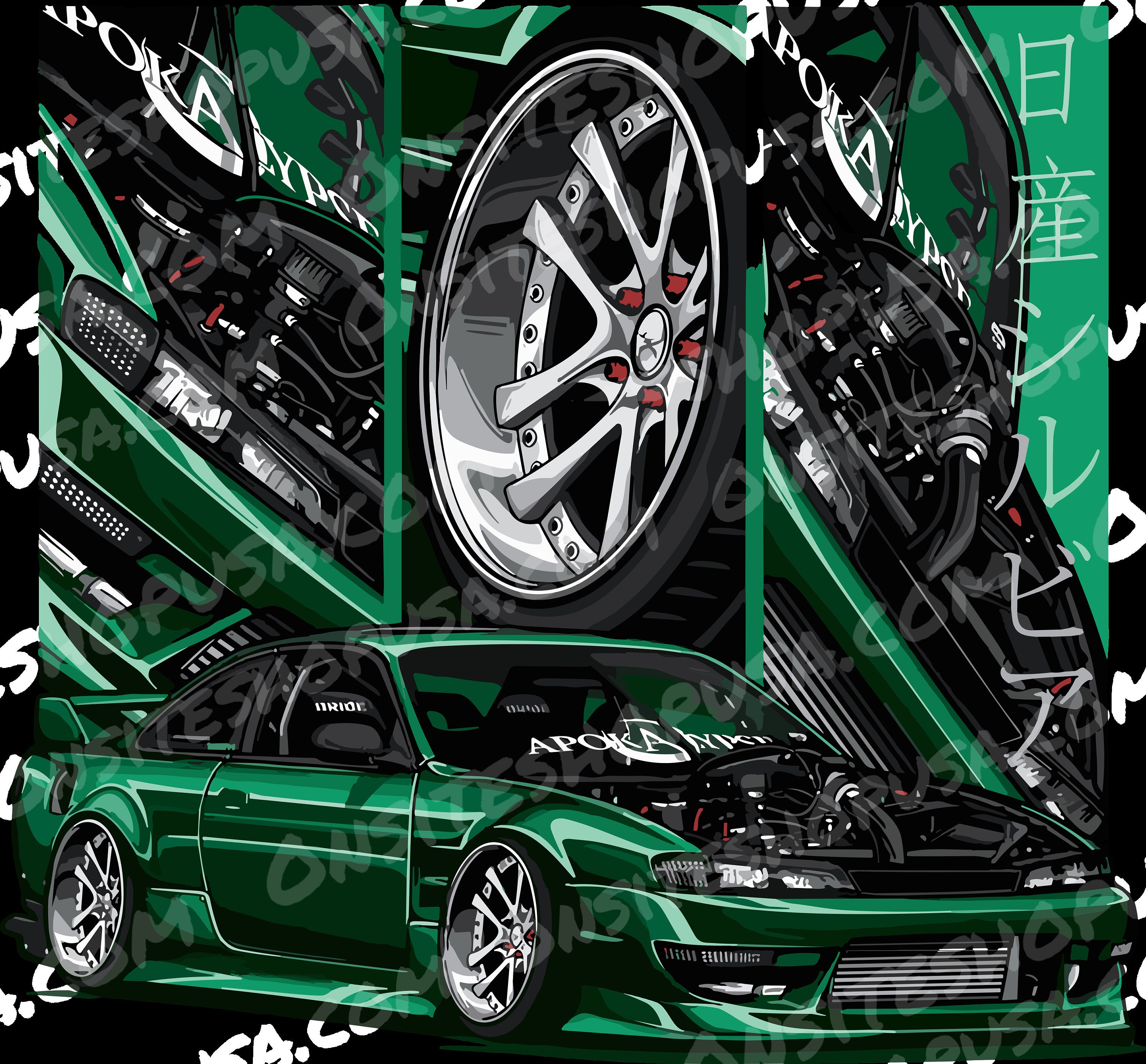 Jdm Car, Sports Car for Transfers, Turbo Car Ready-to-press Heat ...