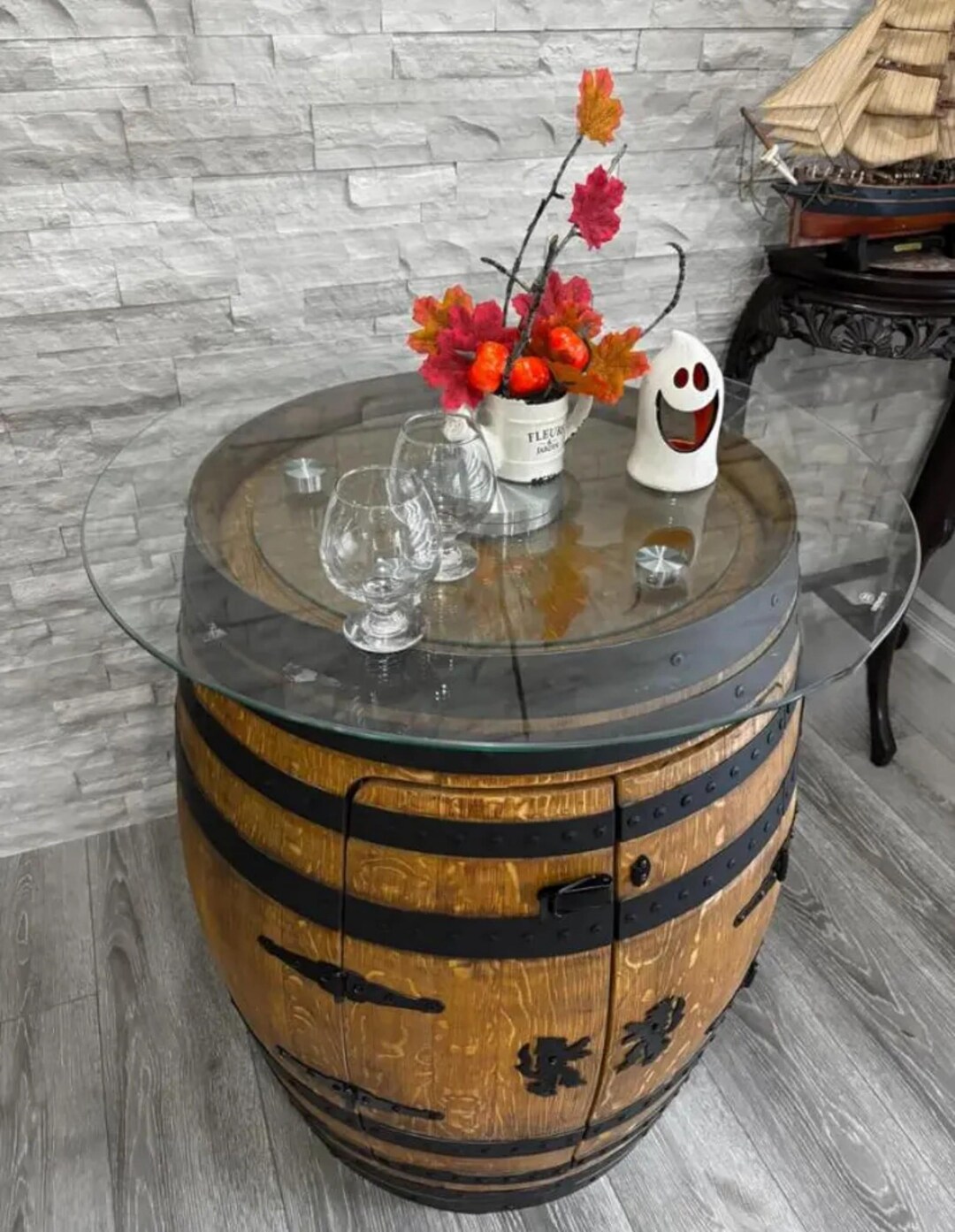 Custom Wine Barrel Cabinet, Whiskey Barrel Cabinet With Led,wooden ...
