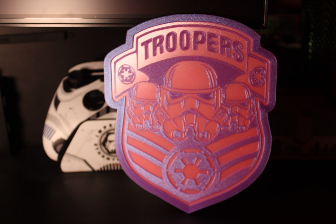 Unique 3D Printed Storm Trooper Badge Vibrant Pink and Purple Placard ...