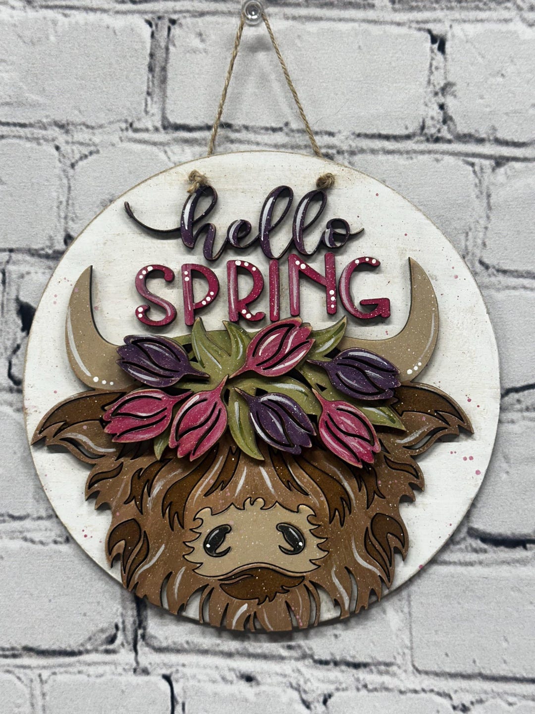 DIY Hello Spring Highland Cow Shelf Sitter | Unfinished Wood Craft - Etsy