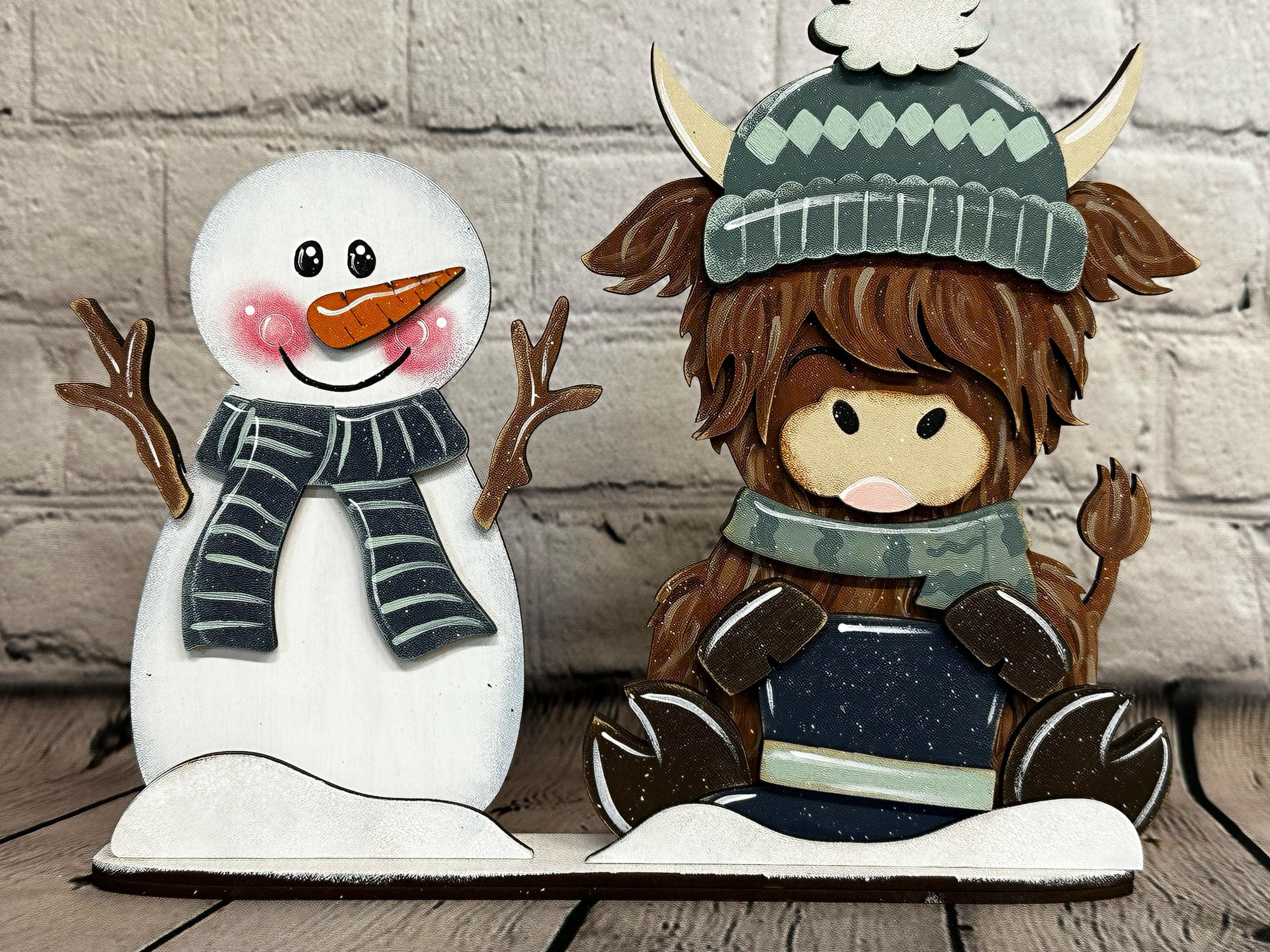 DIY Wood Snowman & Highland Cow Kit | Unfinished Christmas Decor - Etsy