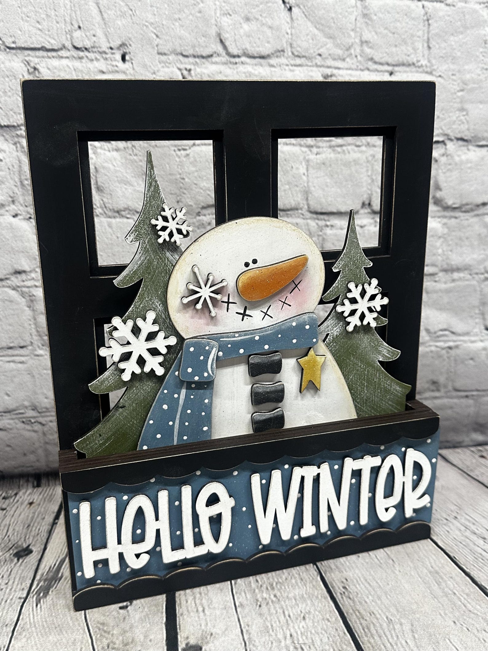 Hello Winter Snowman Wood Insert | DIY Interchangeable Window Decor - Etsy