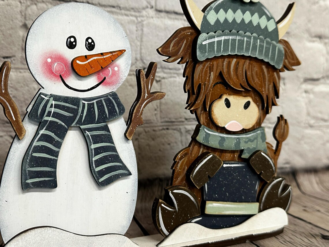 DIY Wood Snowman & Highland Cow Kit | Unfinished Christmas Decor - Etsy