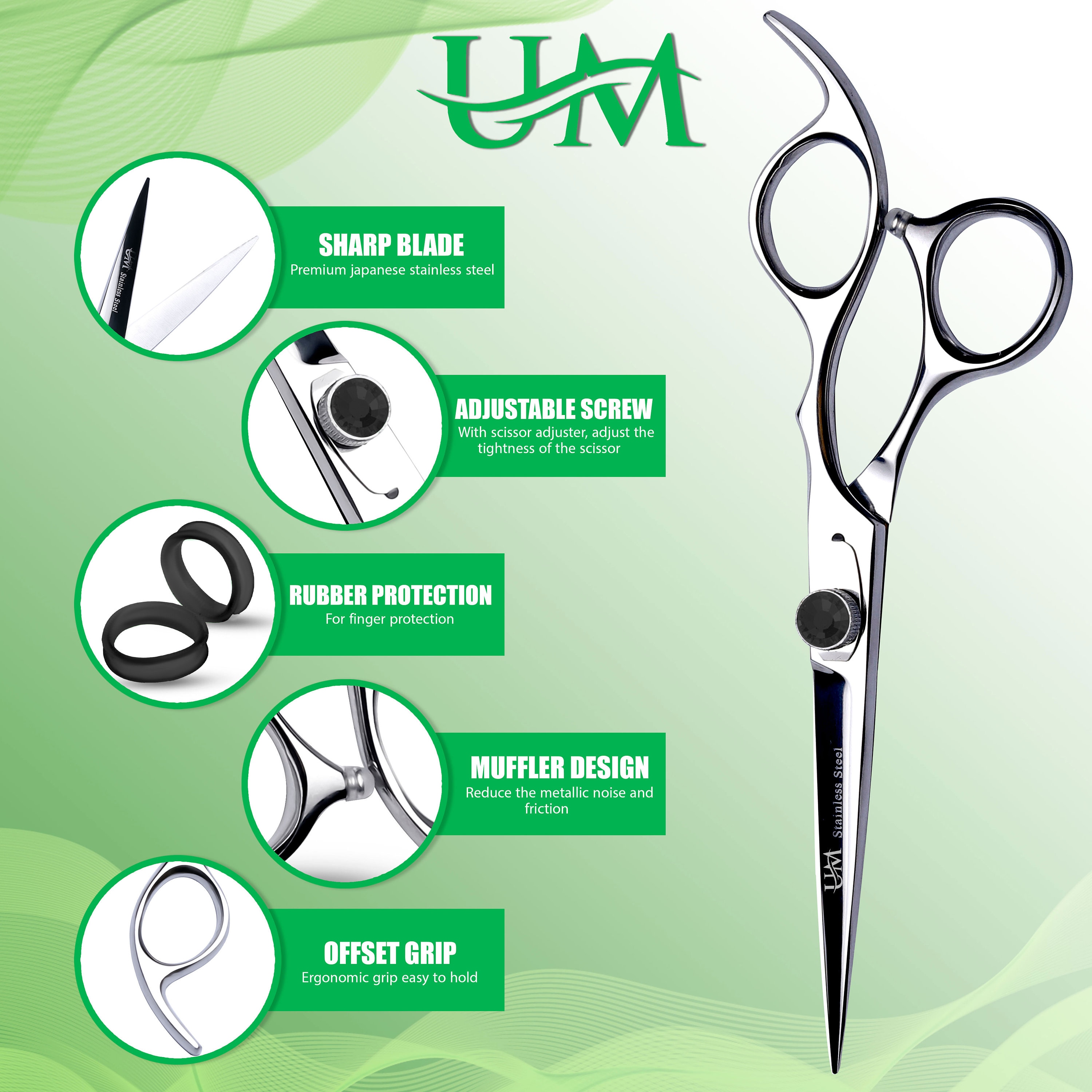 UM Supplies Hair Scissors | Professional Barber Scissors - 6.5” Overall ...