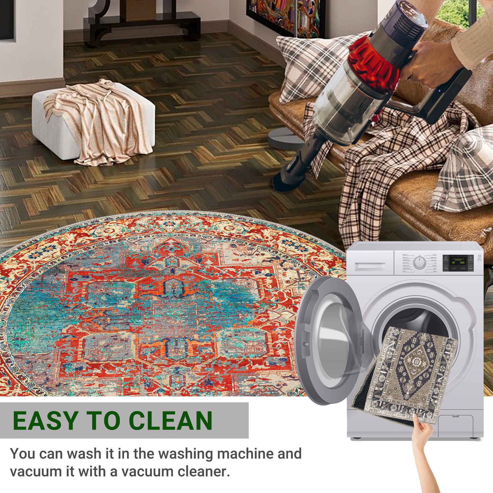 Vintage Round Rug|area Round Rug|living Room Rug|round Rug|circle Rug ...