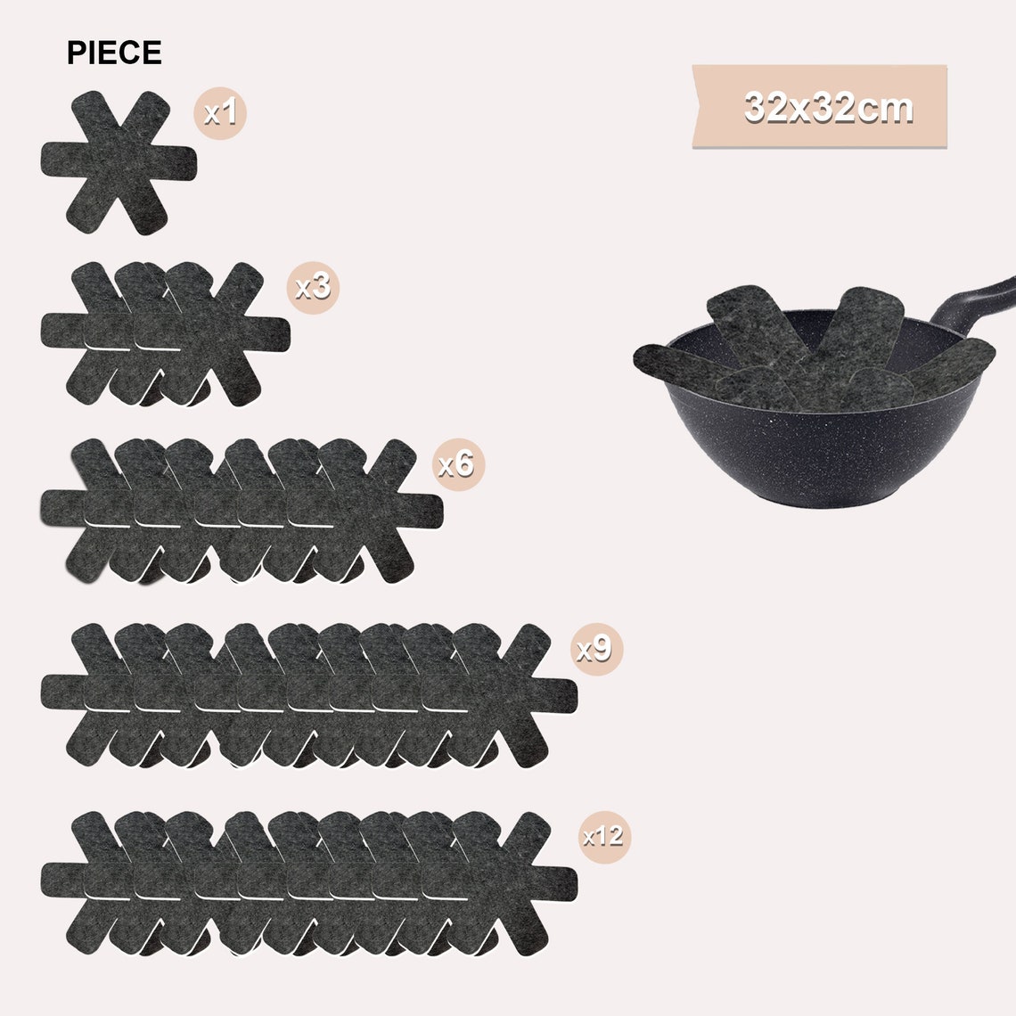 Pot and Pan Protectors, Felt Cookware Protector Set, Pan Base Protector ...