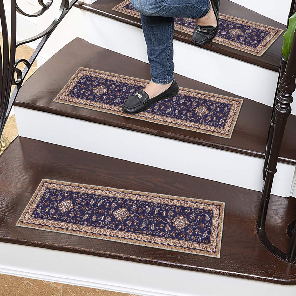 Persian Stair Step Rug, Stair Treads, Stair Runner, Stair Rug, Navy ...